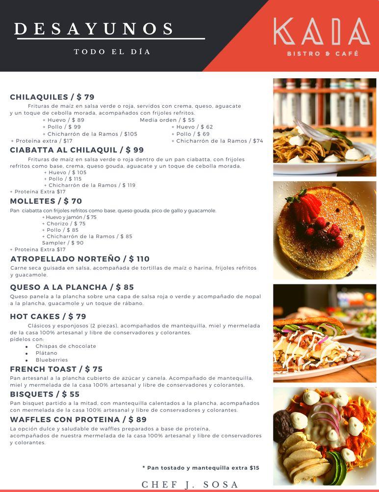Menu at KAIA BISTRO & CAFE, Monterrey