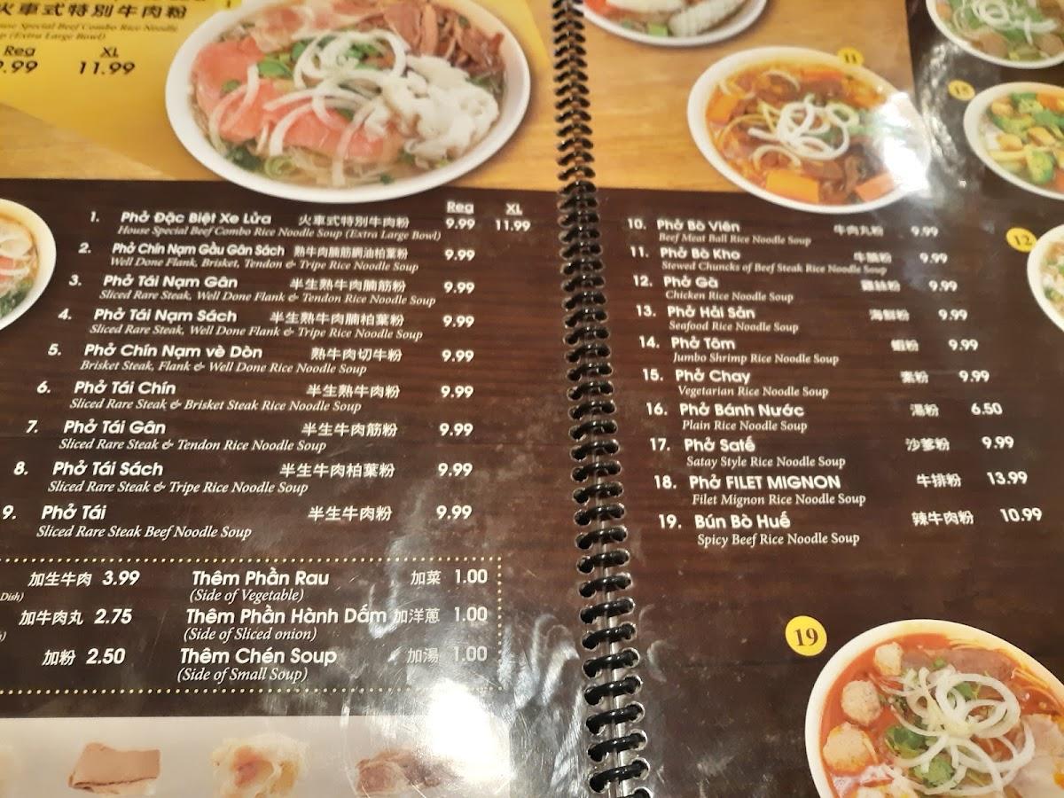 Menu at Pho Trans Vietnamese Restaurant, Chino