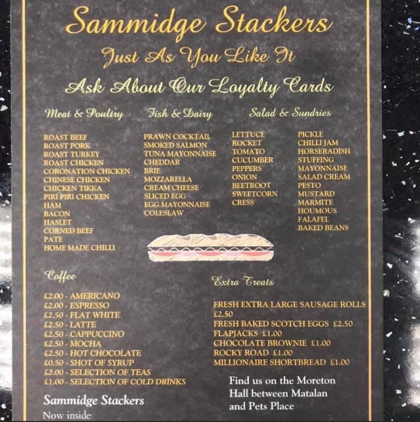 Menu at Sammidge Stackers restaurant, Bury Saint Edmunds