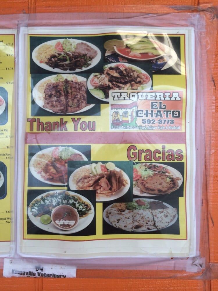 Menu at Taqueria El Chato restaurant, Kingsville