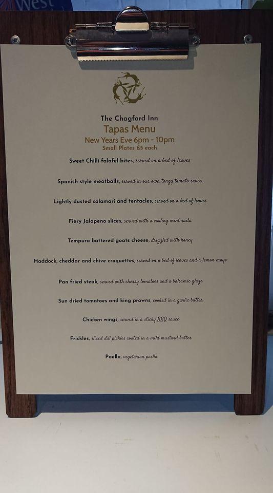 Menu at The Chagford Inn restaurant, Chagford