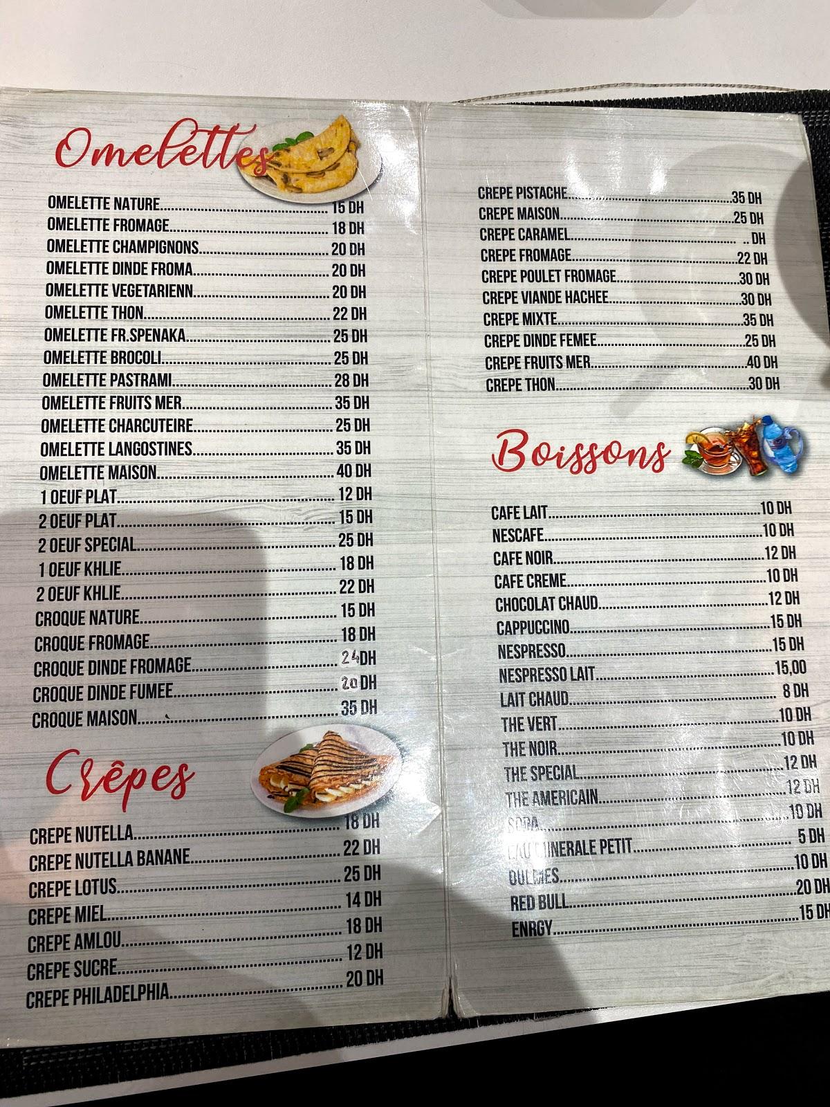 Menu at Crémerie Fruits Rouges restaurant, Tangier