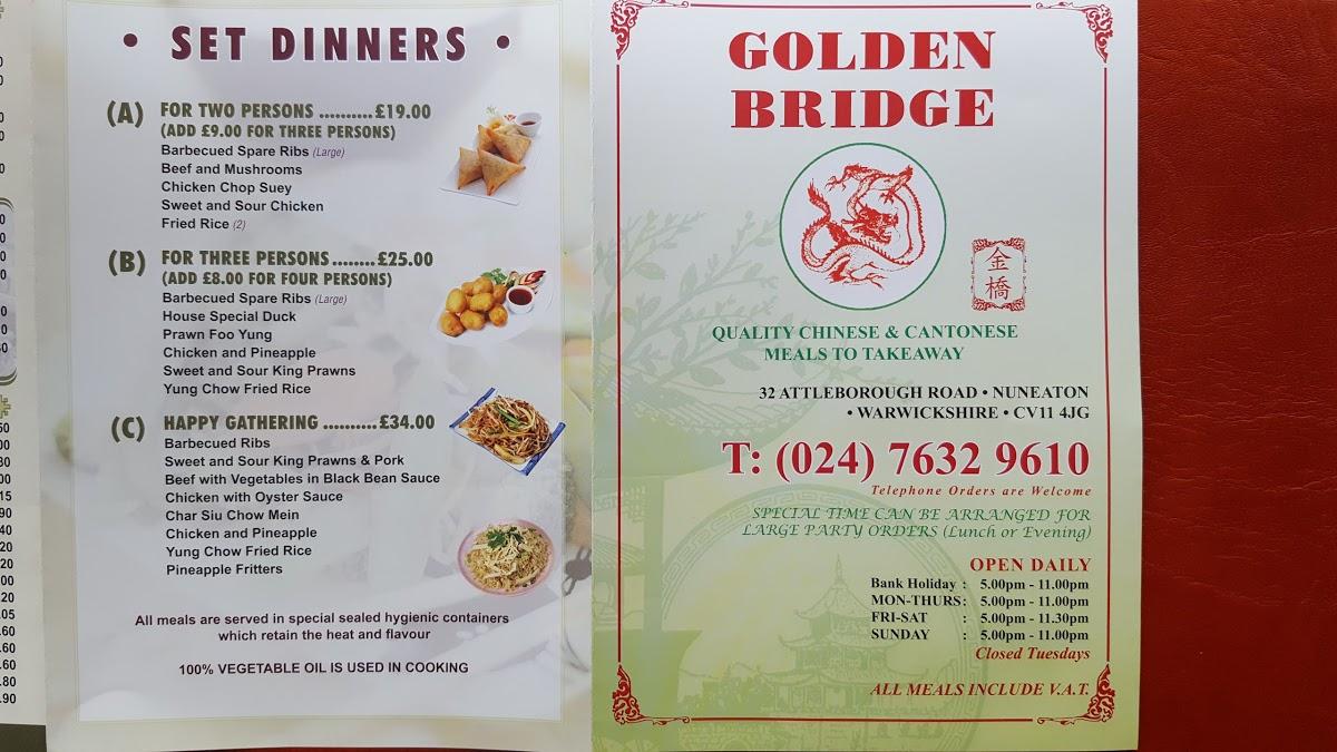 Menu at Golden Bridge fast food, Nuneaton