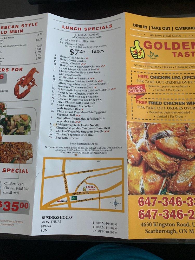Menu at Golden Taste restaurant, Toronto