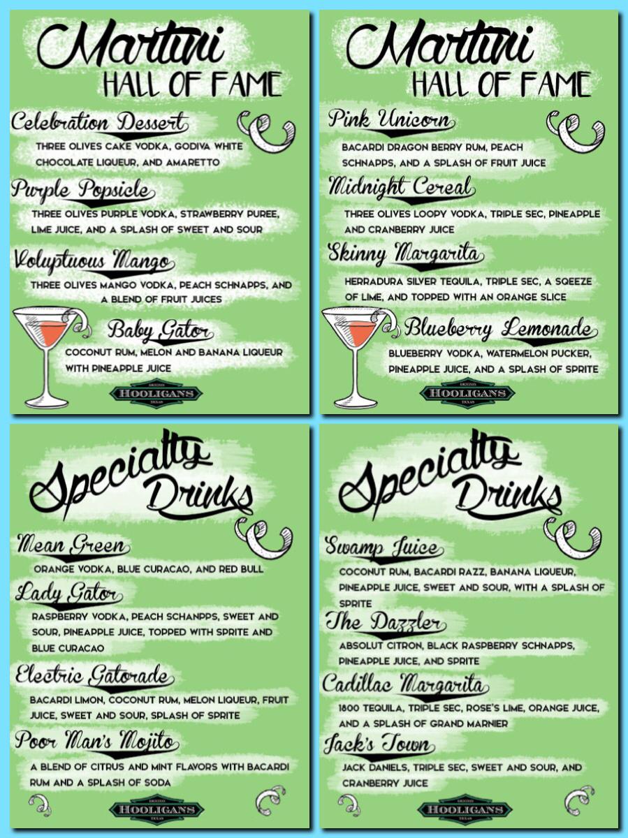 Menu at Hooligans pub & bar, Denton