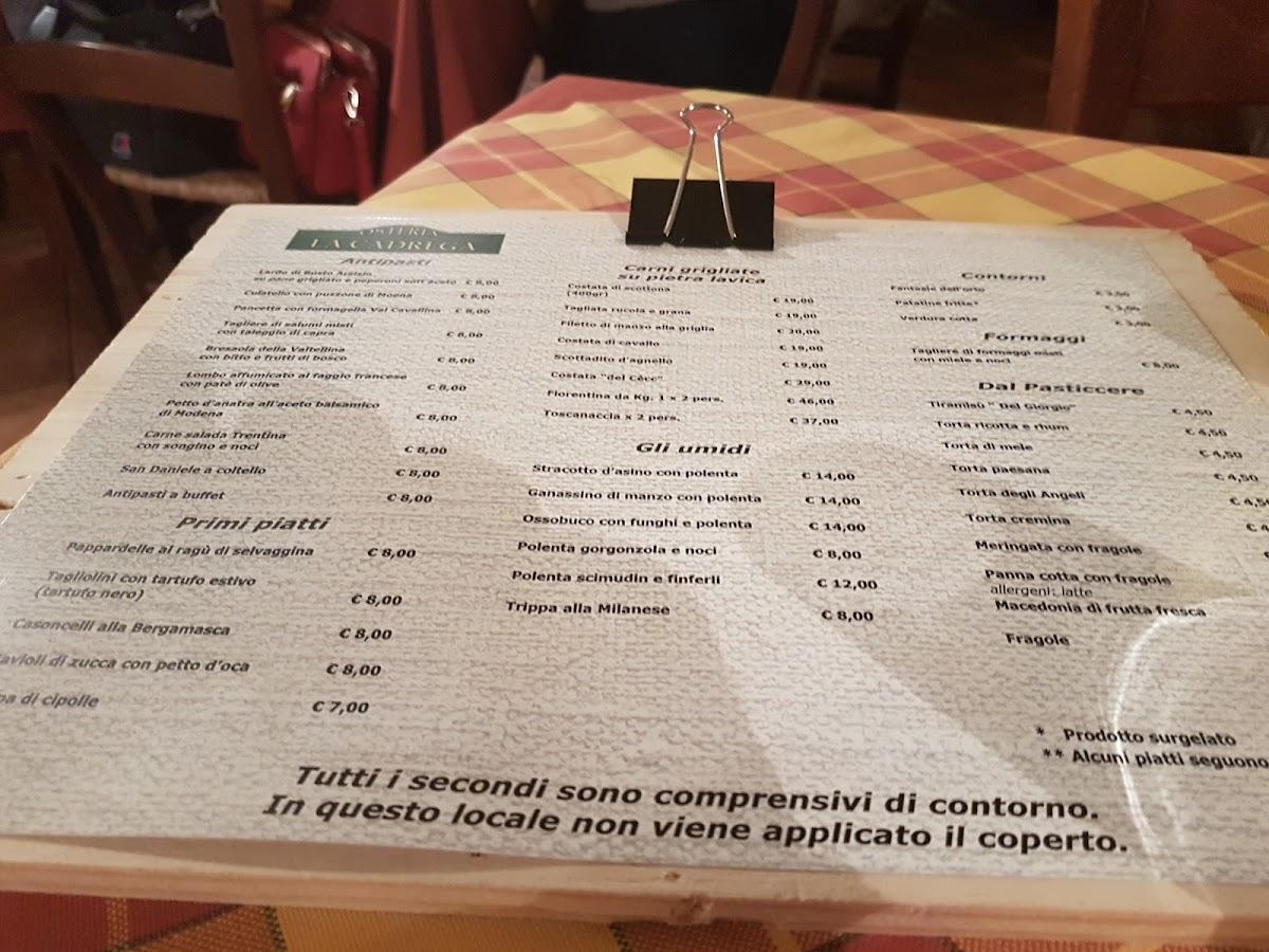 Speisekarte von La Cadrega restaurant, Carimate