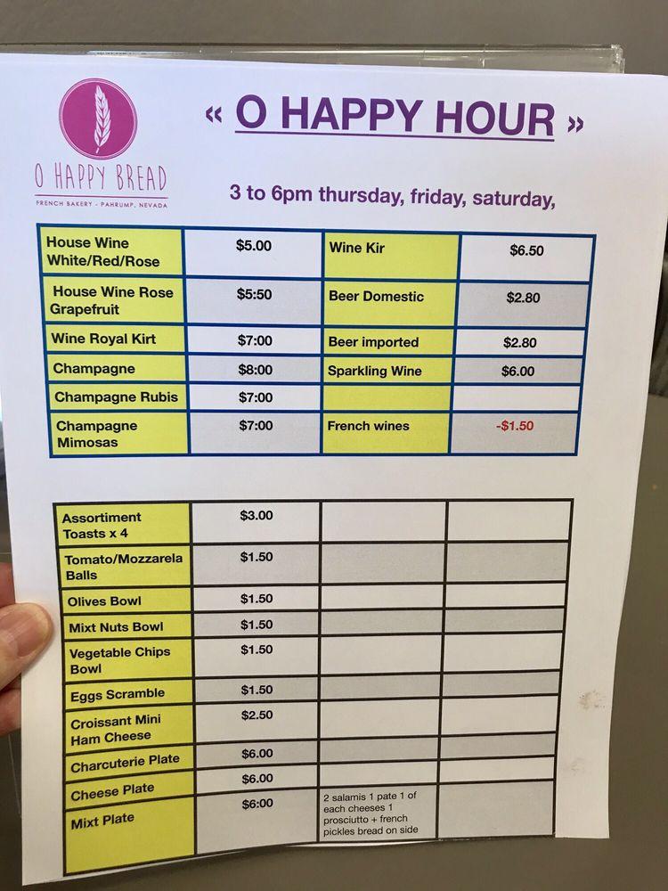 Menu at O Happy Bread cafe, Pahrump