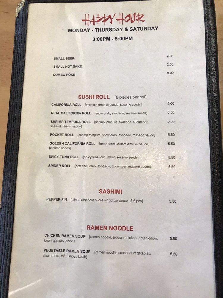 Menu at Oba Japanese Kitchen restaurant, Sacramento
