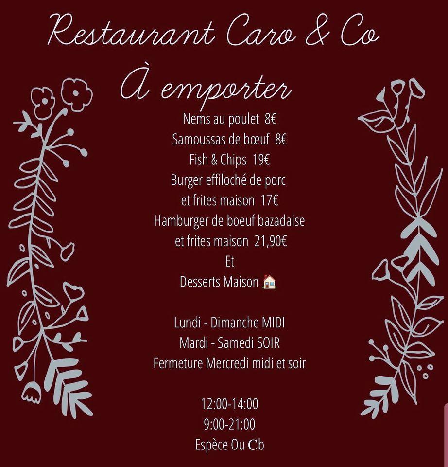 Menu au Restaurant Caro & Co, Bazas