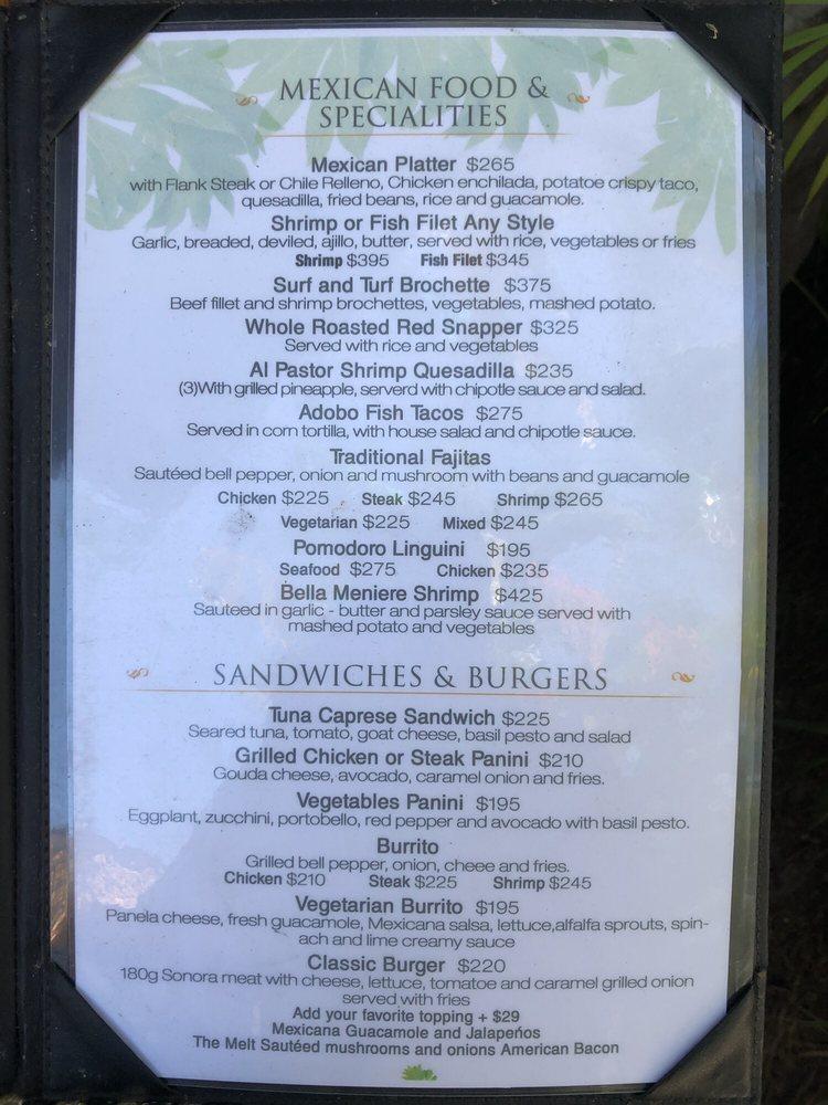 Menu at River Cafe, Puerto Vallarta