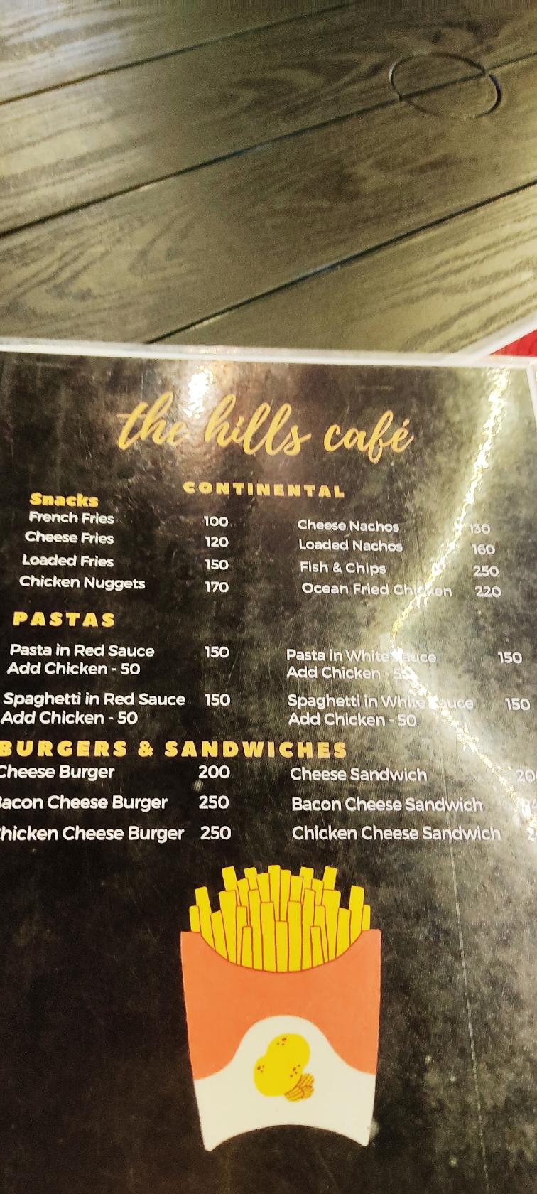 Menu at THE HILLS CAFE, Shillong