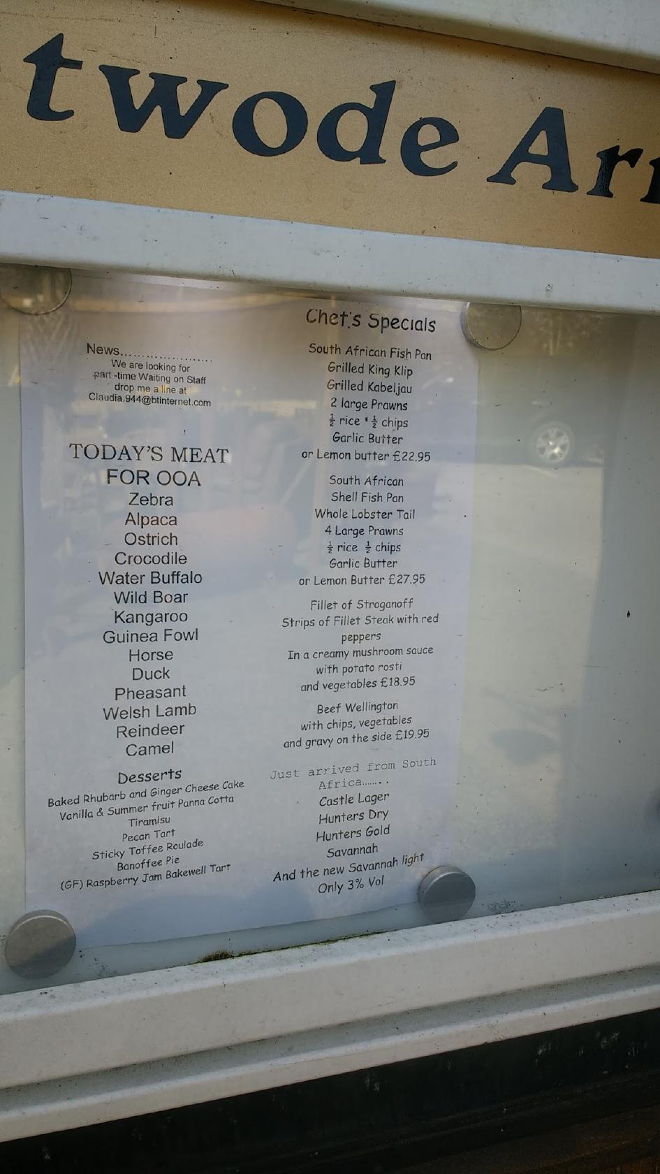 Menu at The Chetwode Arms pub & bar, Warrington
