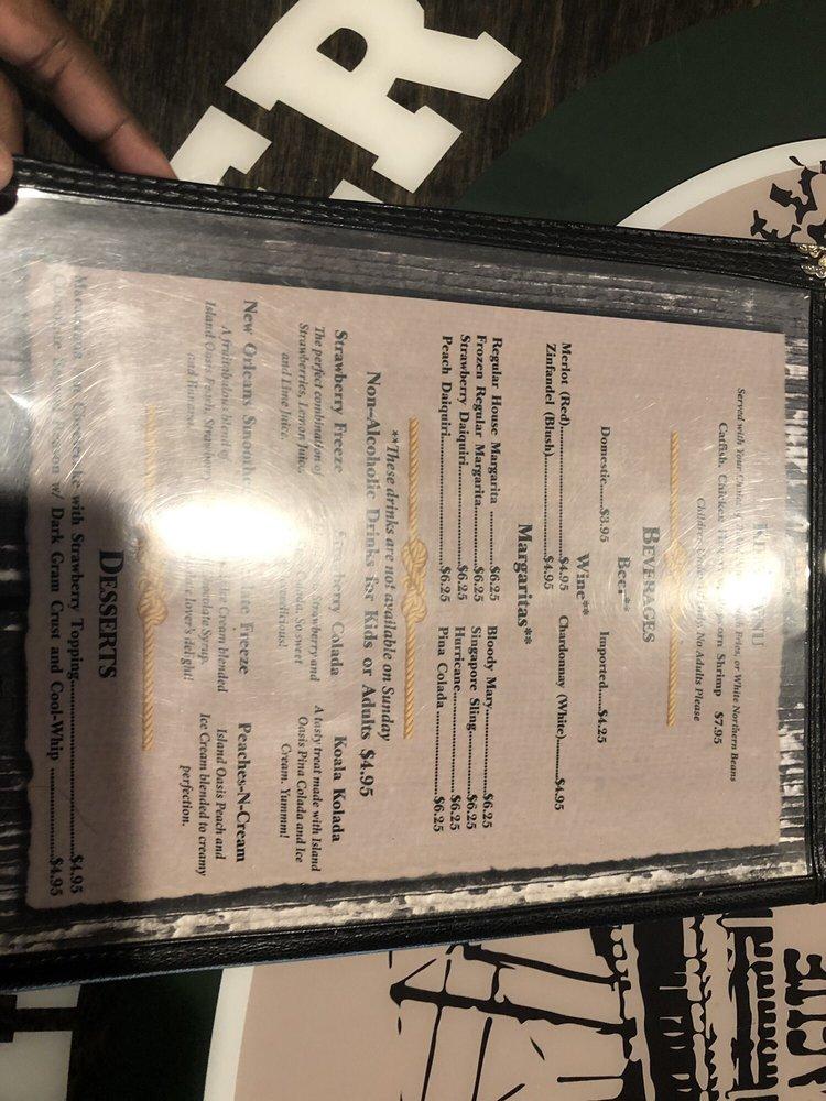 Menu at Top O' the River restaurant, Anniston
