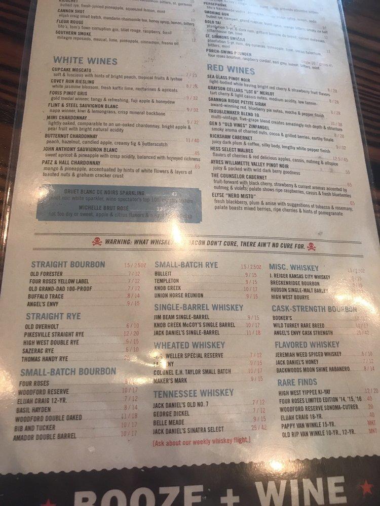 Menu at Char Bar, Kansas City