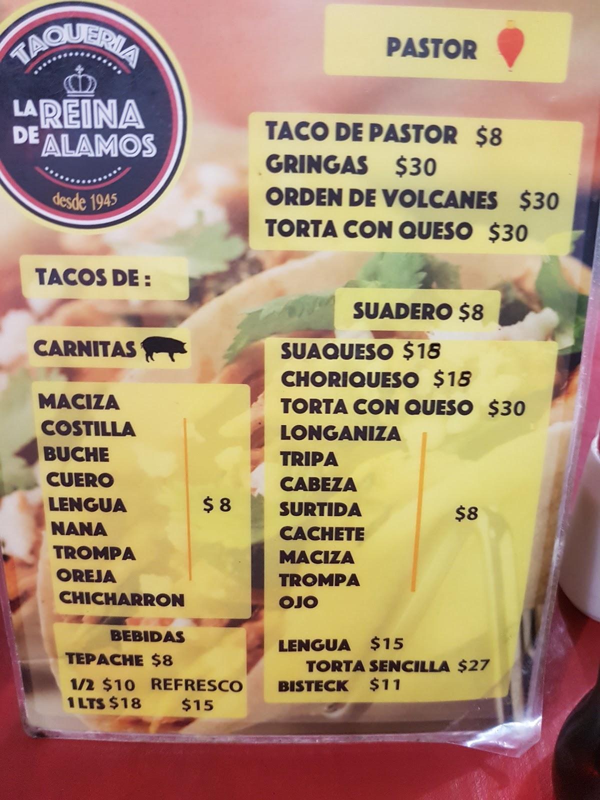 Carta del restaurante La Reina del Los Álamos, Ciudad del México ...