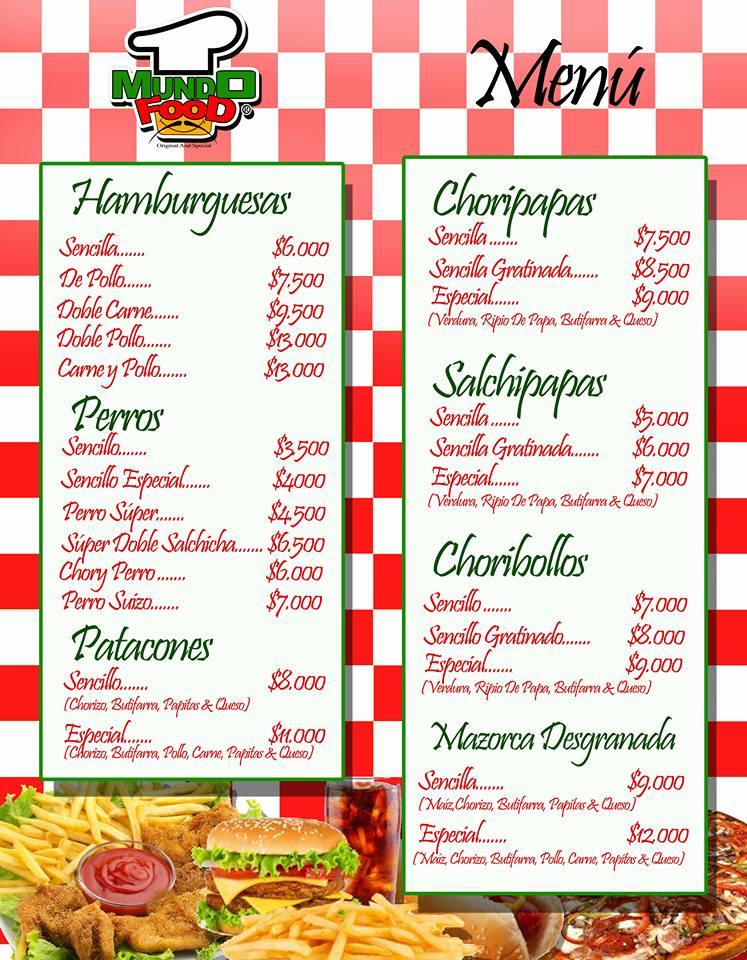 Menu at MUNDO FOOD pub & bar, Cartagena