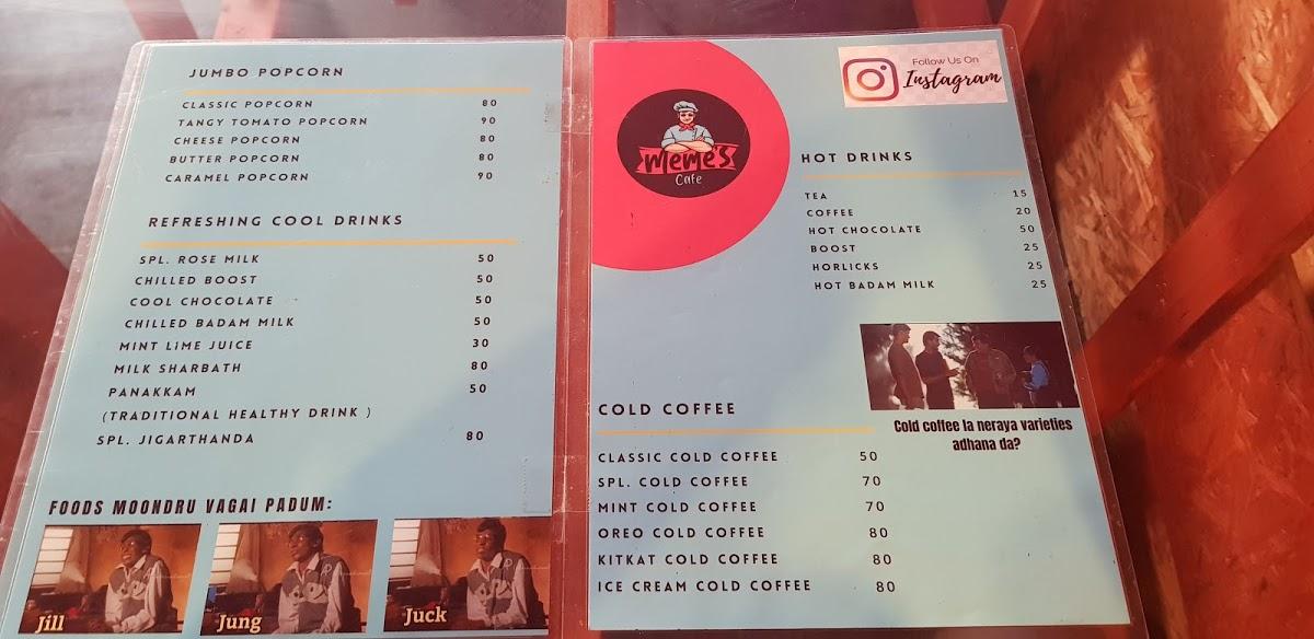 Menu at Meme's cafe, Coimbatore