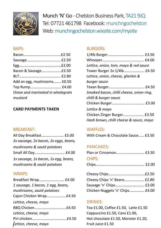 Menu at Munch n go restaurant, Wellington