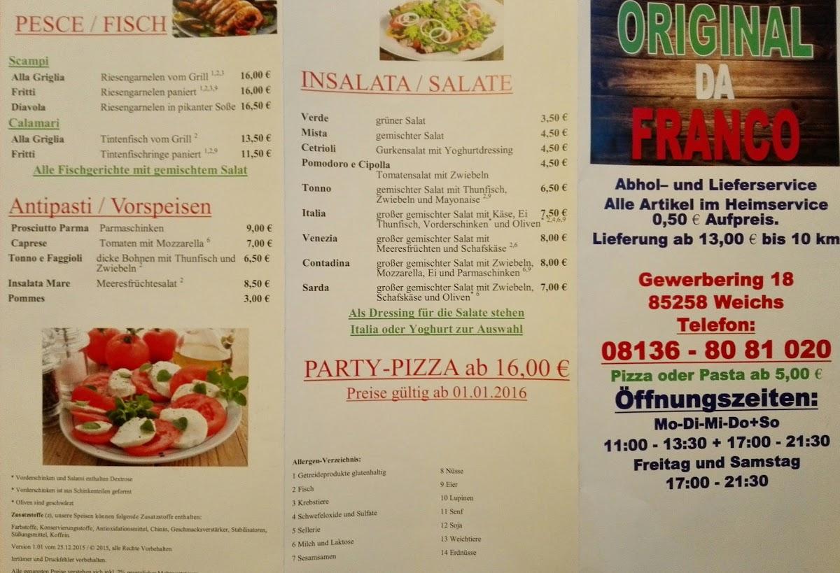 Speisekarte von ORIGINAL DA FRANCO restaurant, Weichs