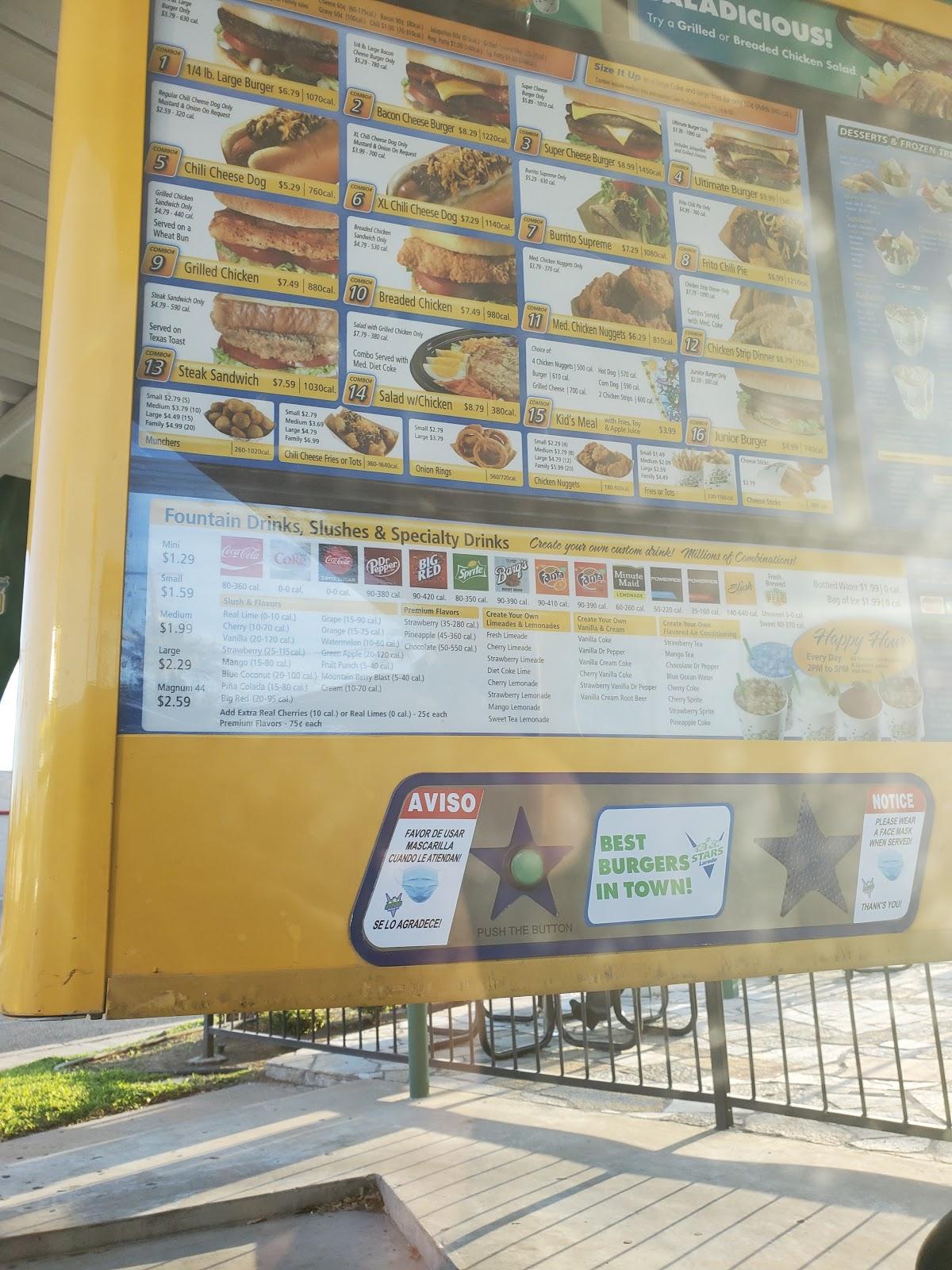 Menu at Stars Drive-in fast food, Laredo