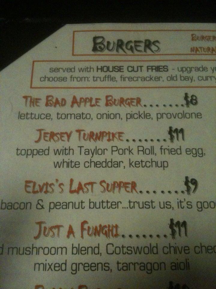Menu at The Bad Apple pub & bar, Chicago