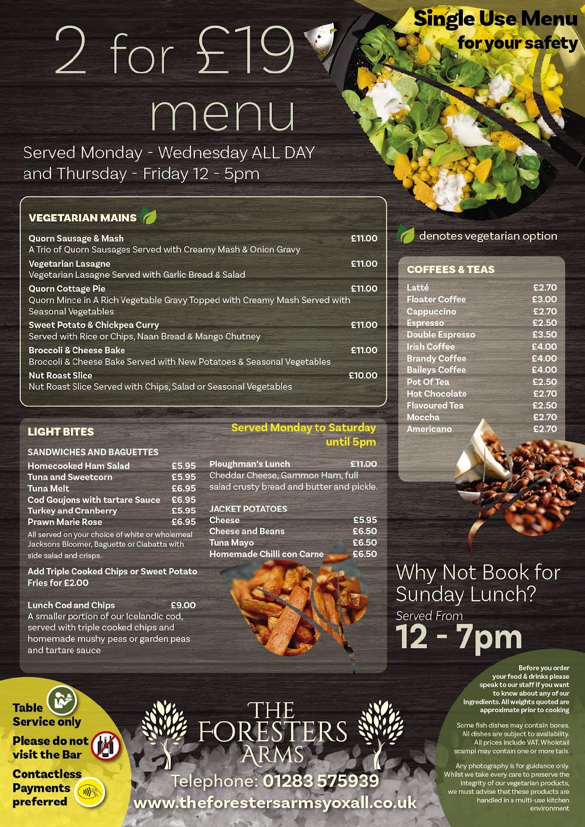 Menu at The Foresters Arms pub & bar, Yoxall, Wood Ln