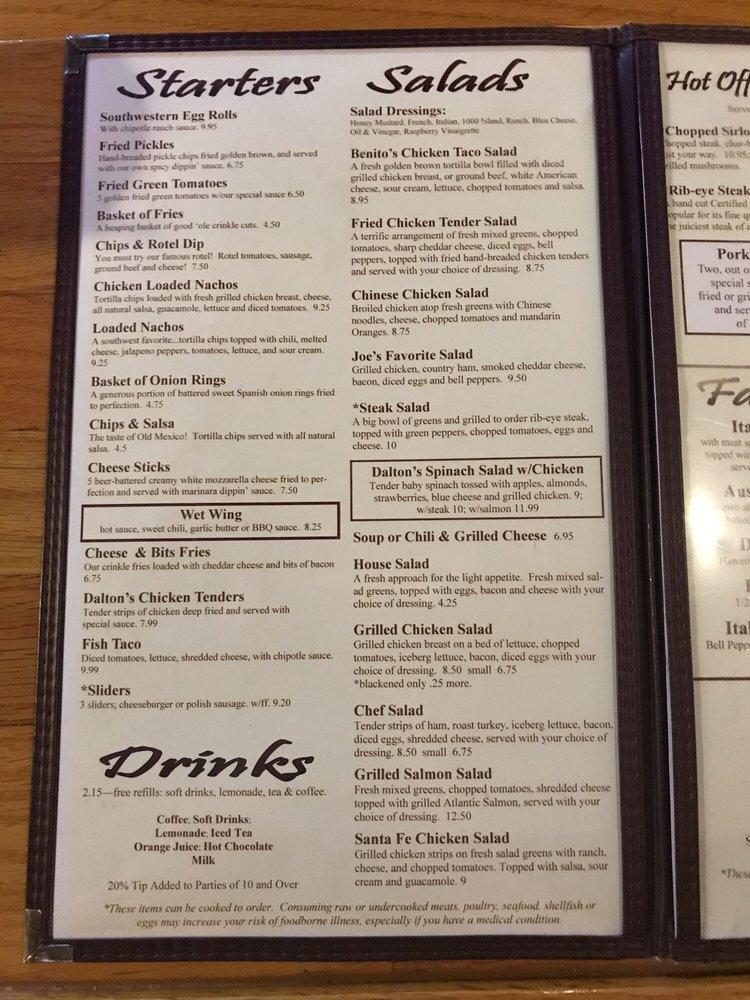 Menu at Dalton's Grill restaurant, Nashville
