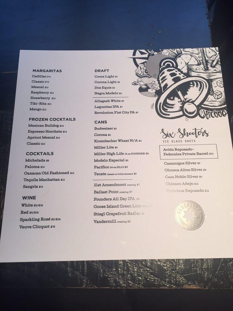 Menu at Federales pub & bar, Chicago