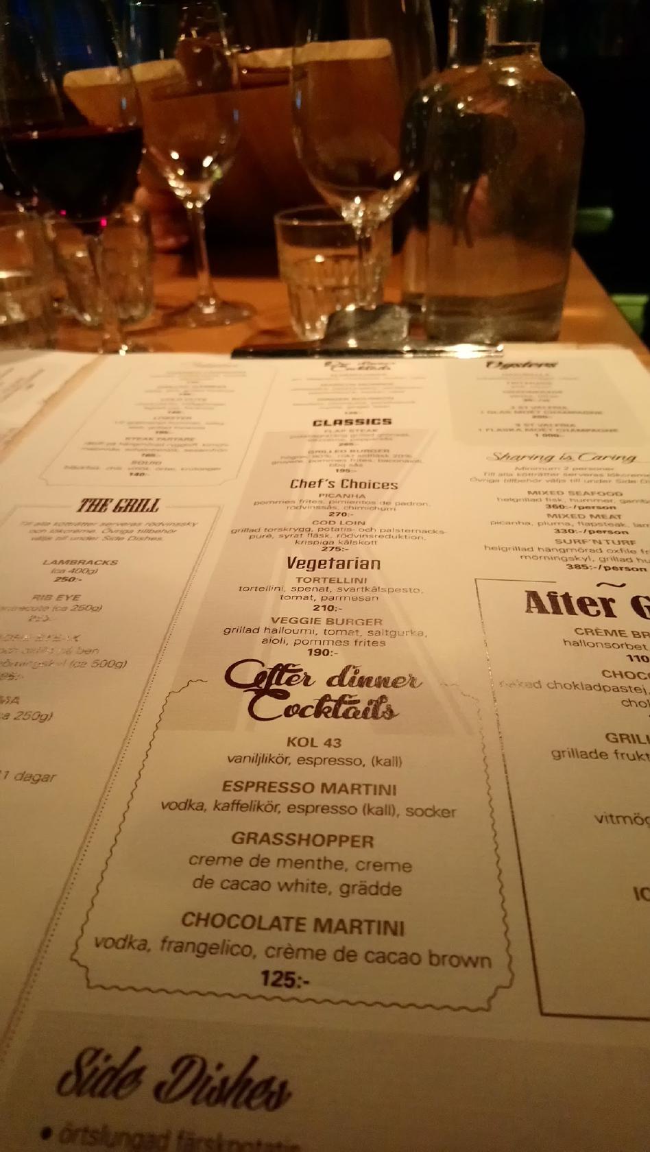 Menu at KOL & Cocktails restaurant, Helsingborg