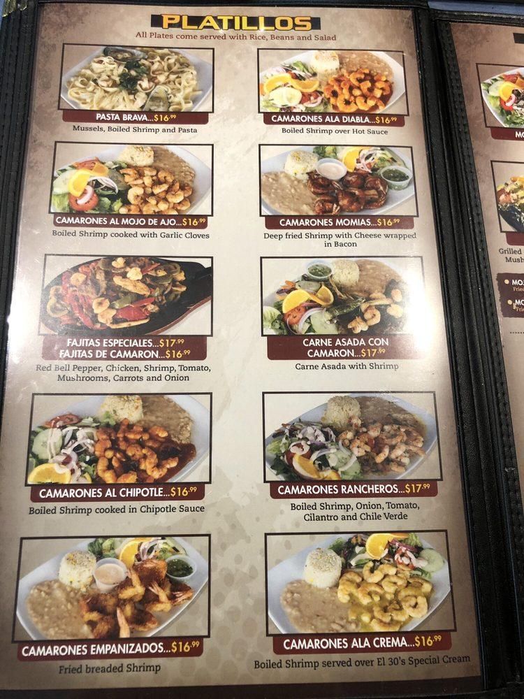 Menu at Mariscos El-30 restaurant, Porterville