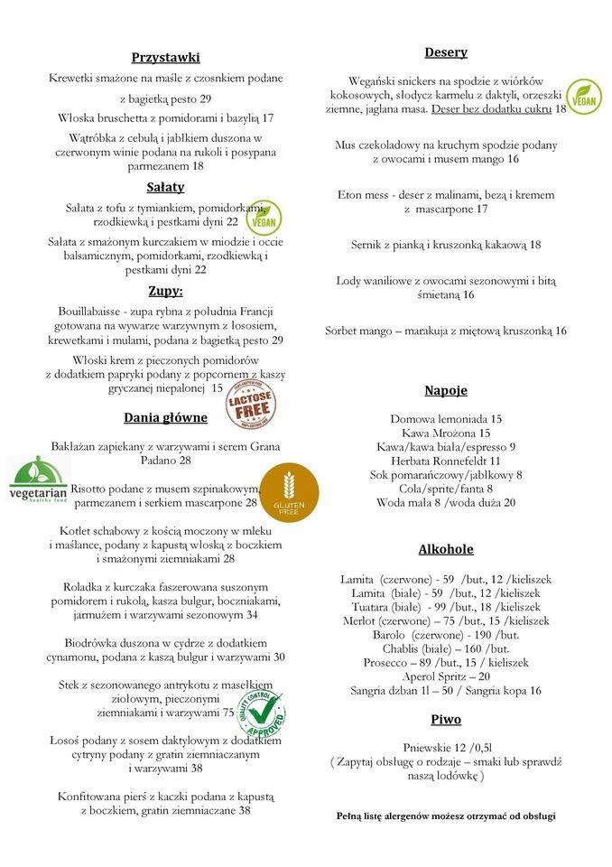 Menu at Patio Provence restaurant, Poznań