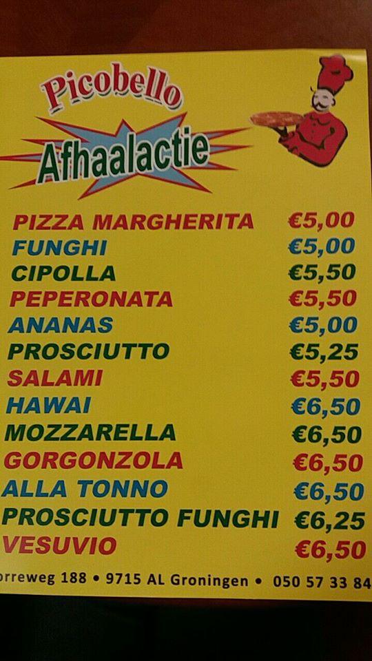 Menu at Picobello, Groningen