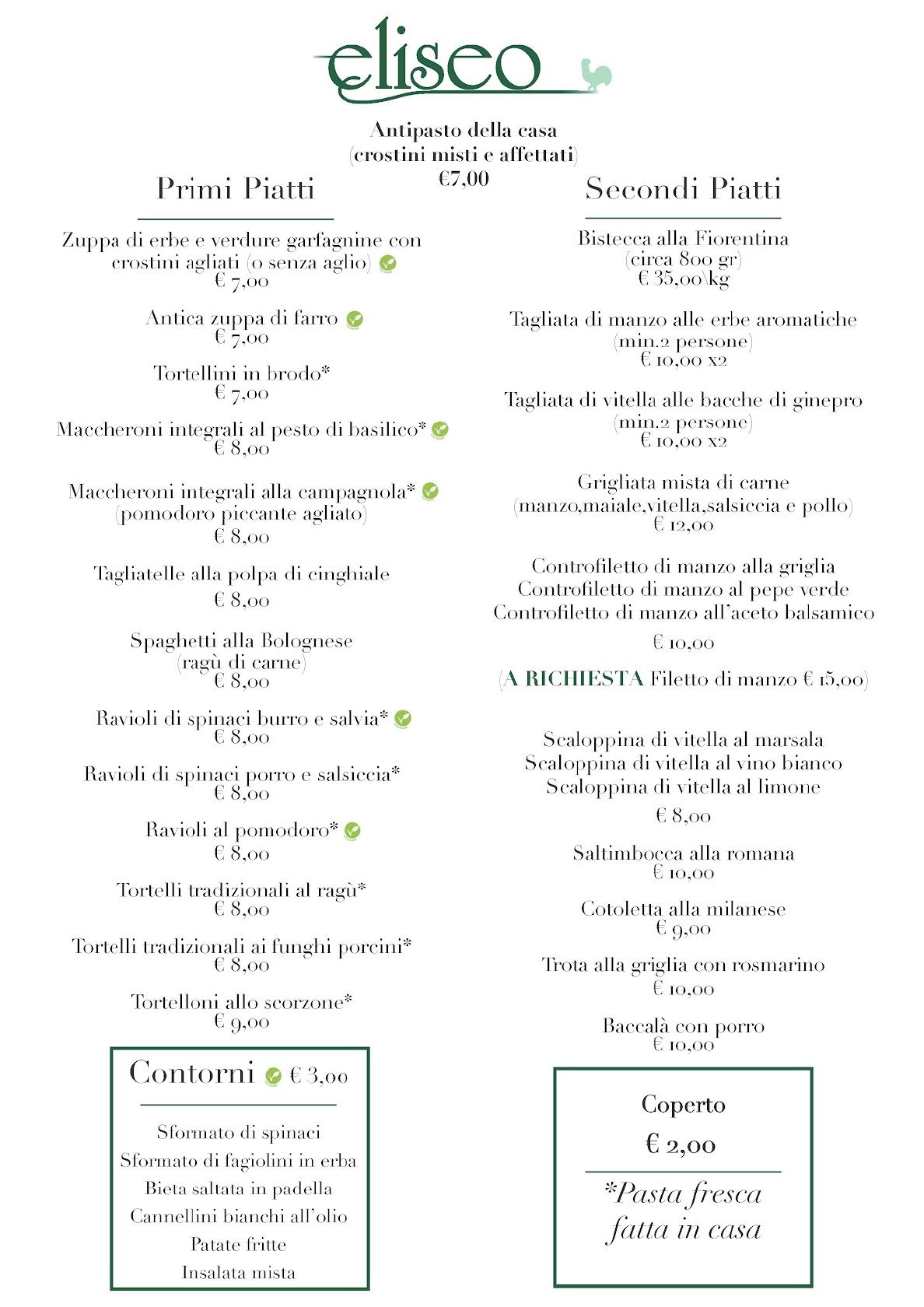 Menu at RISTORANTE ELISEO Bed & Breakfast, Gallicano