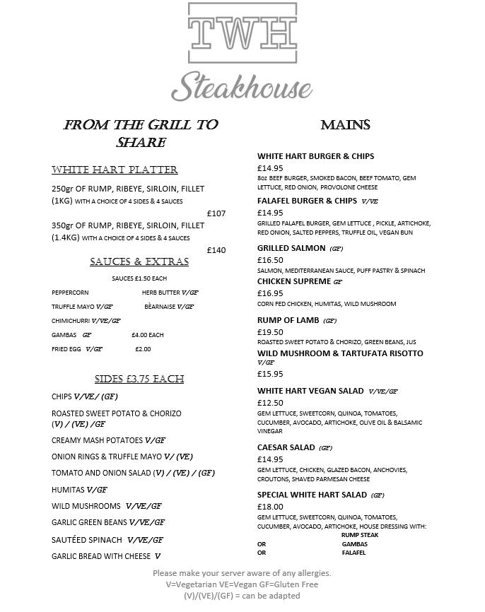 Menu at TWH Steakhouse, Ingatestone