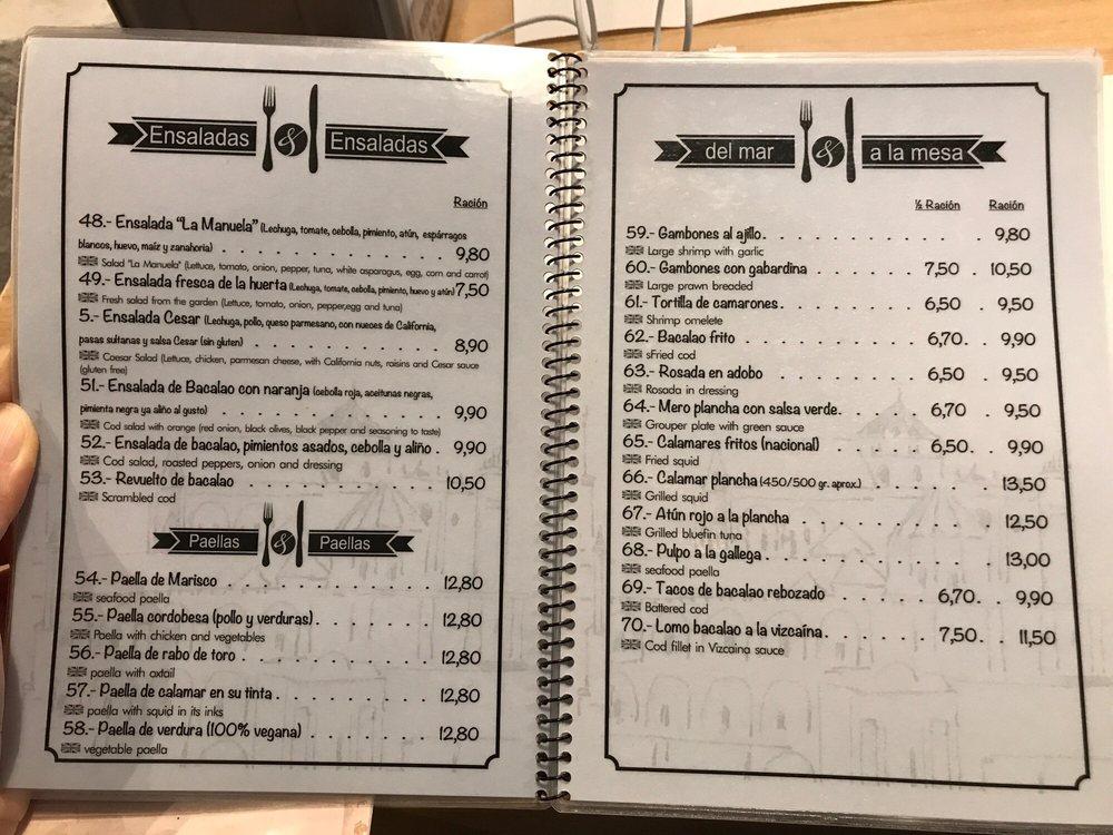 Menu at Taberna La Manuela pub & bar, Córdoba