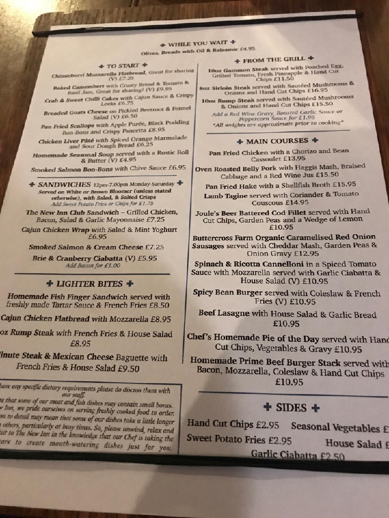 Menu at The New Inn pub & bar, Newport, 2 Stafford Rd