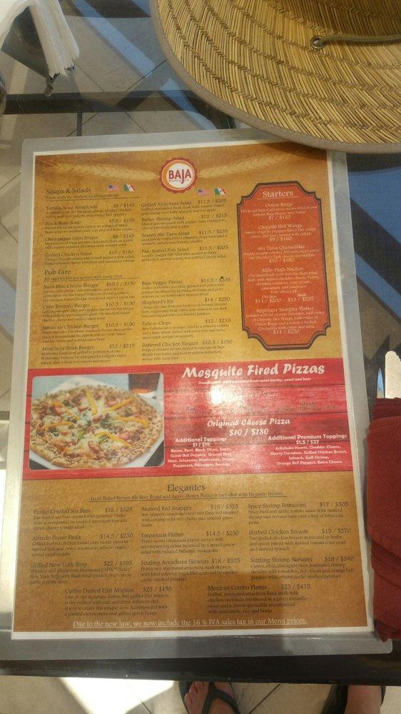 Menu at Baja Brewing pub & bar, Cabo San Lucas, Cabo Villas Resort