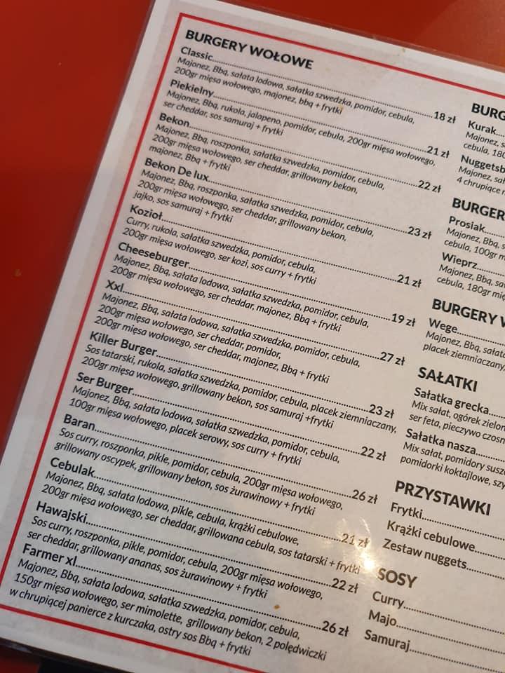 Menu at Burger Room restaurant, Żary