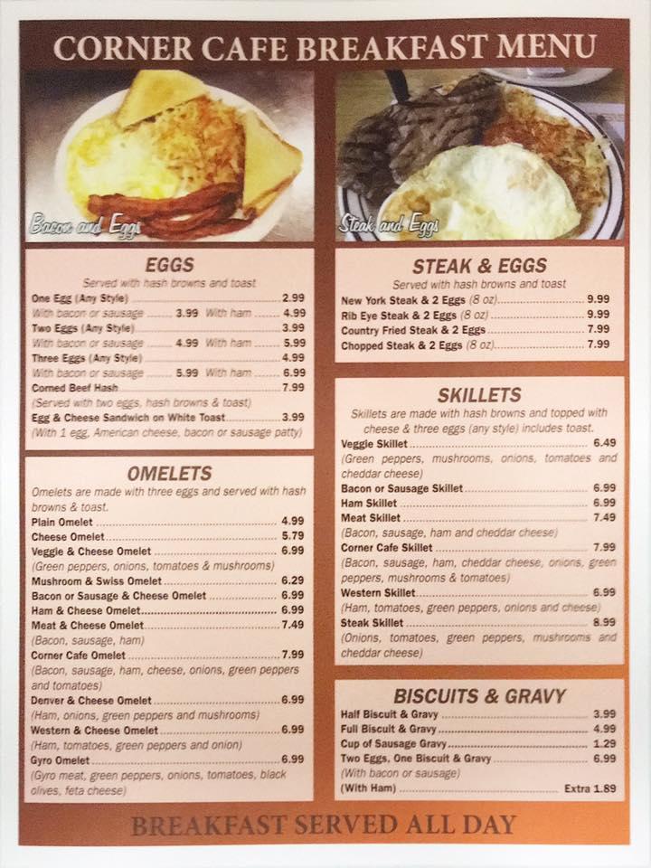 Menu at Corner Cafe, Greenville, 111 N 3rd St