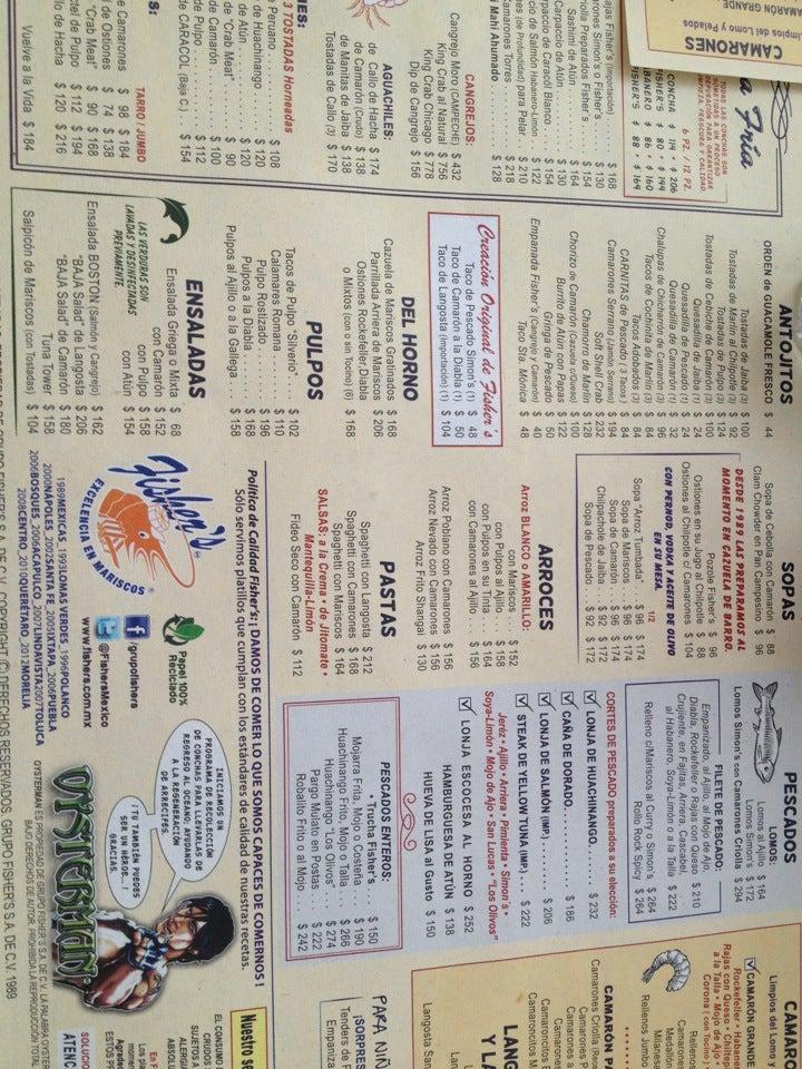Carta del restaurante Fisher's Polanco, Ciudad López Mateos, Avenida ...