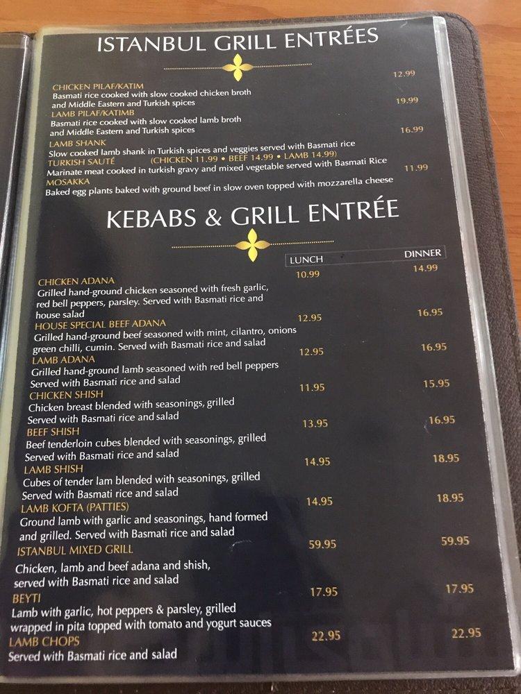 Menu at Istanbul Grill restaurant, Orlando