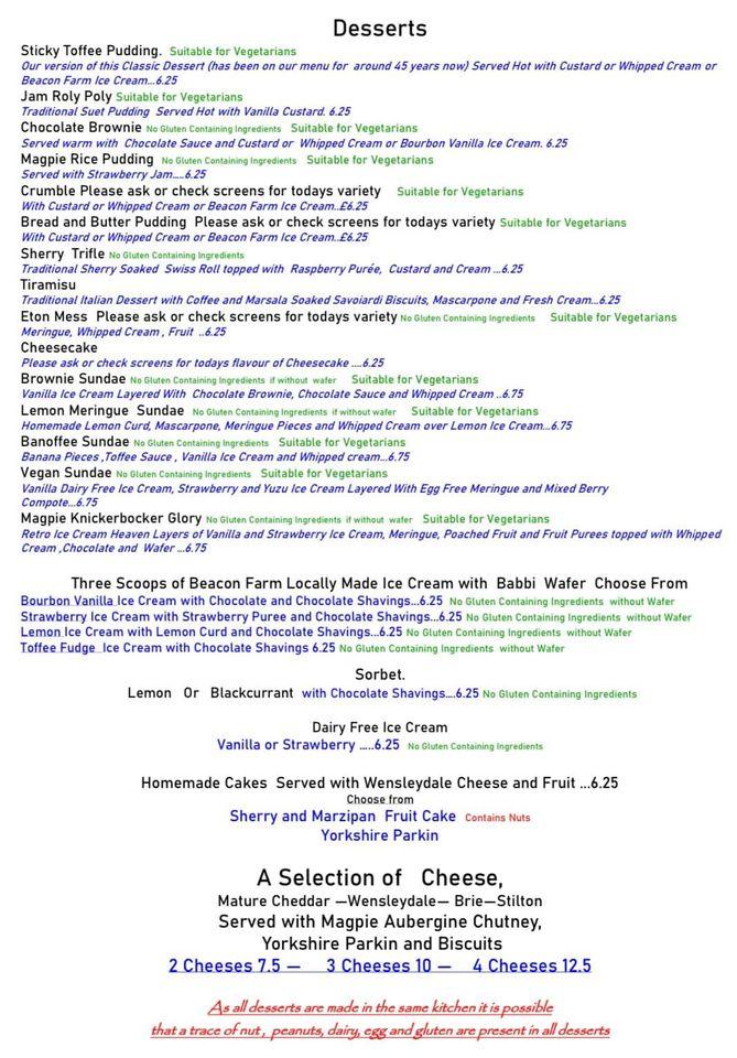 Menu at Magpie Café restaurant, Whitby