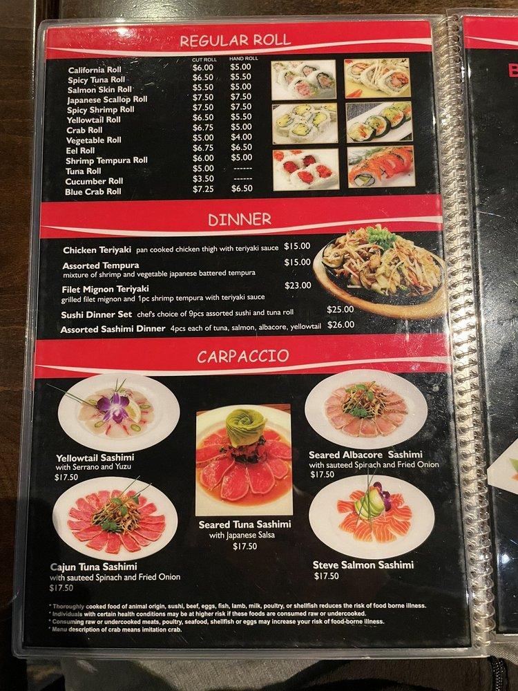 Carta de O2 Sushi Restaurant, Simi Valley