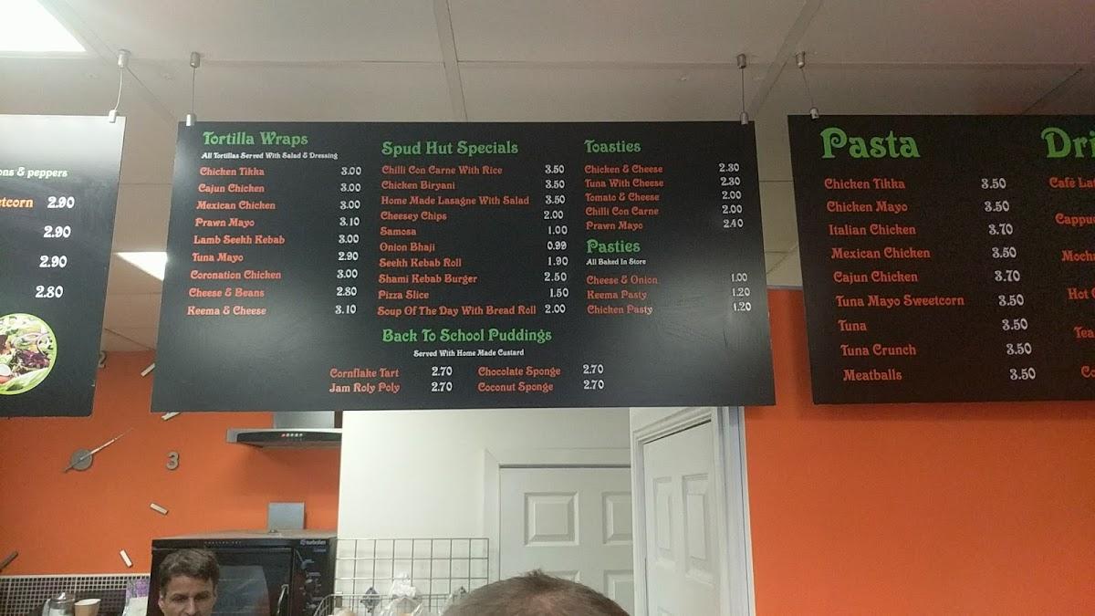 Menu at Spud Hut fast food, Shipley