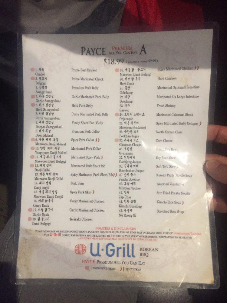 Carta de U Grill Korean BBQ, Rancho Cucamonga, Foothill Blvd