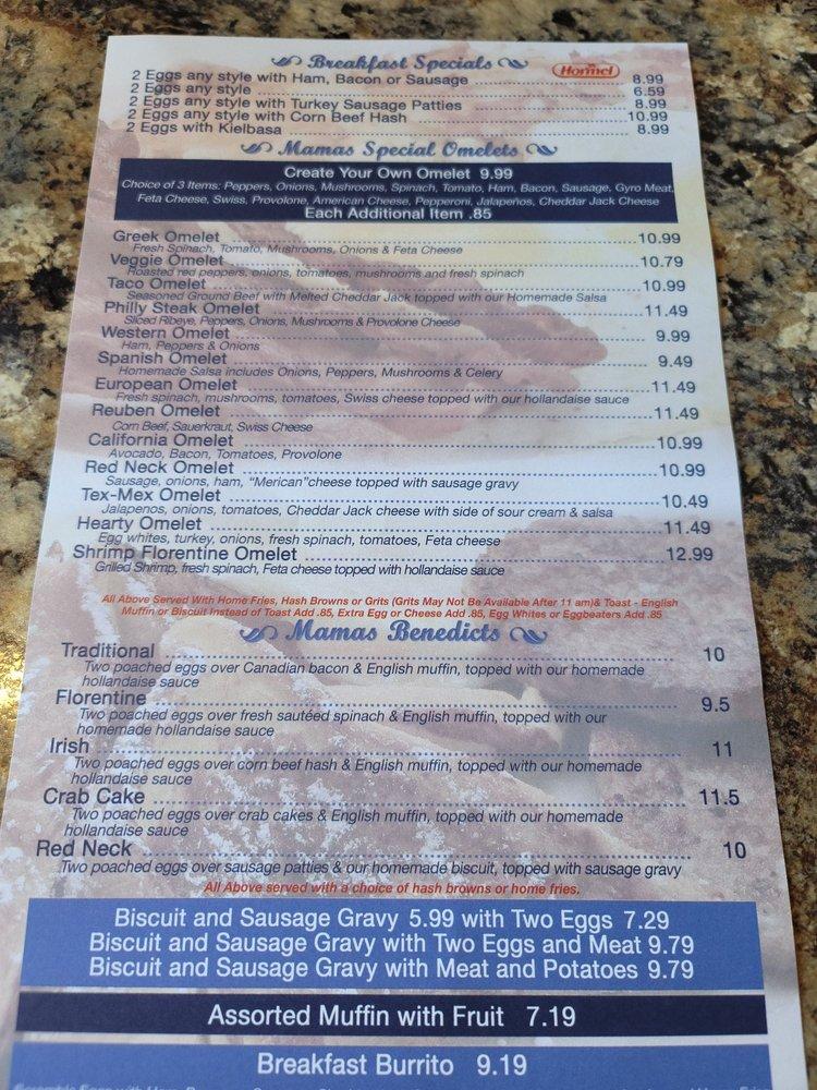 Menu at Mamas Kitchen restaurant, Seminole