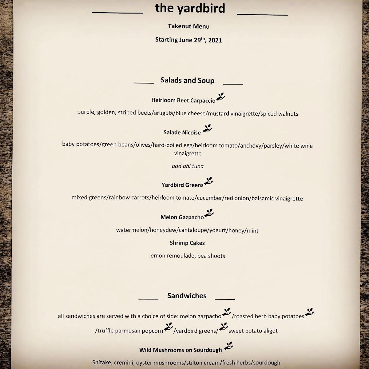 Menu at the yardbird pub & bar, Bowmanville