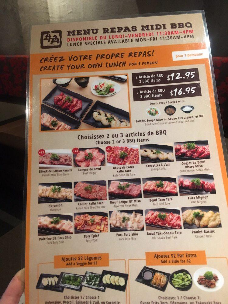 Menu at Gyu-Kaku Japanese BBQ, Montreal