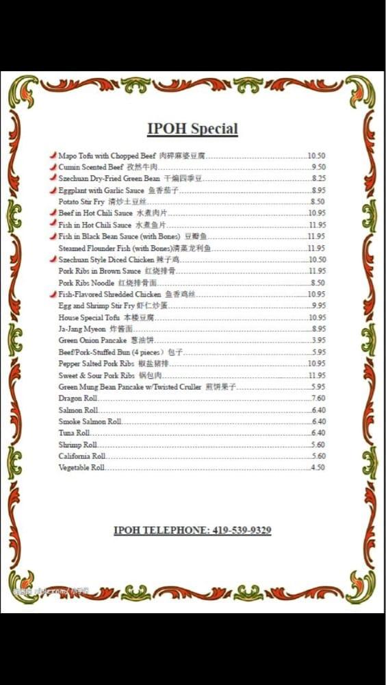 Menu at Ipoh Restaurant, Toledo
