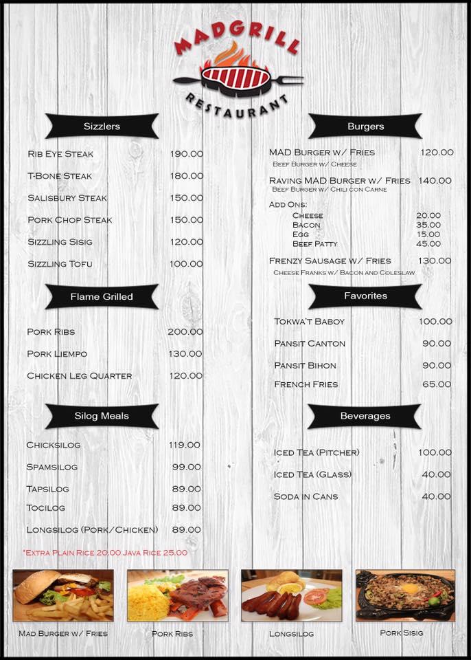 Menu at Madgrill Restaurant, Pasig